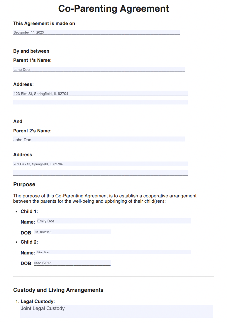 Joint Custody Agreement Template
